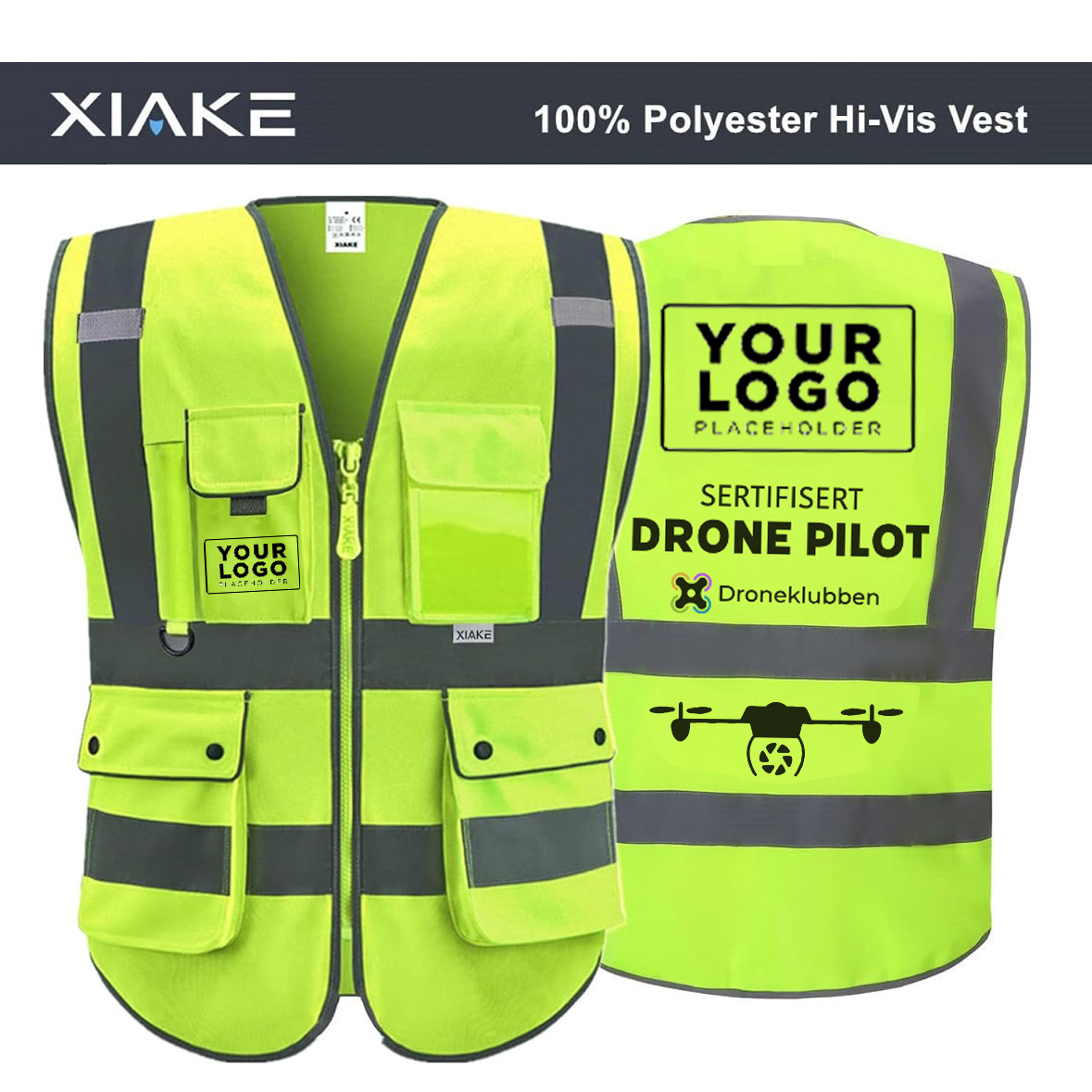 Dronevest med egen logo, one size – Droneklubbens Shop